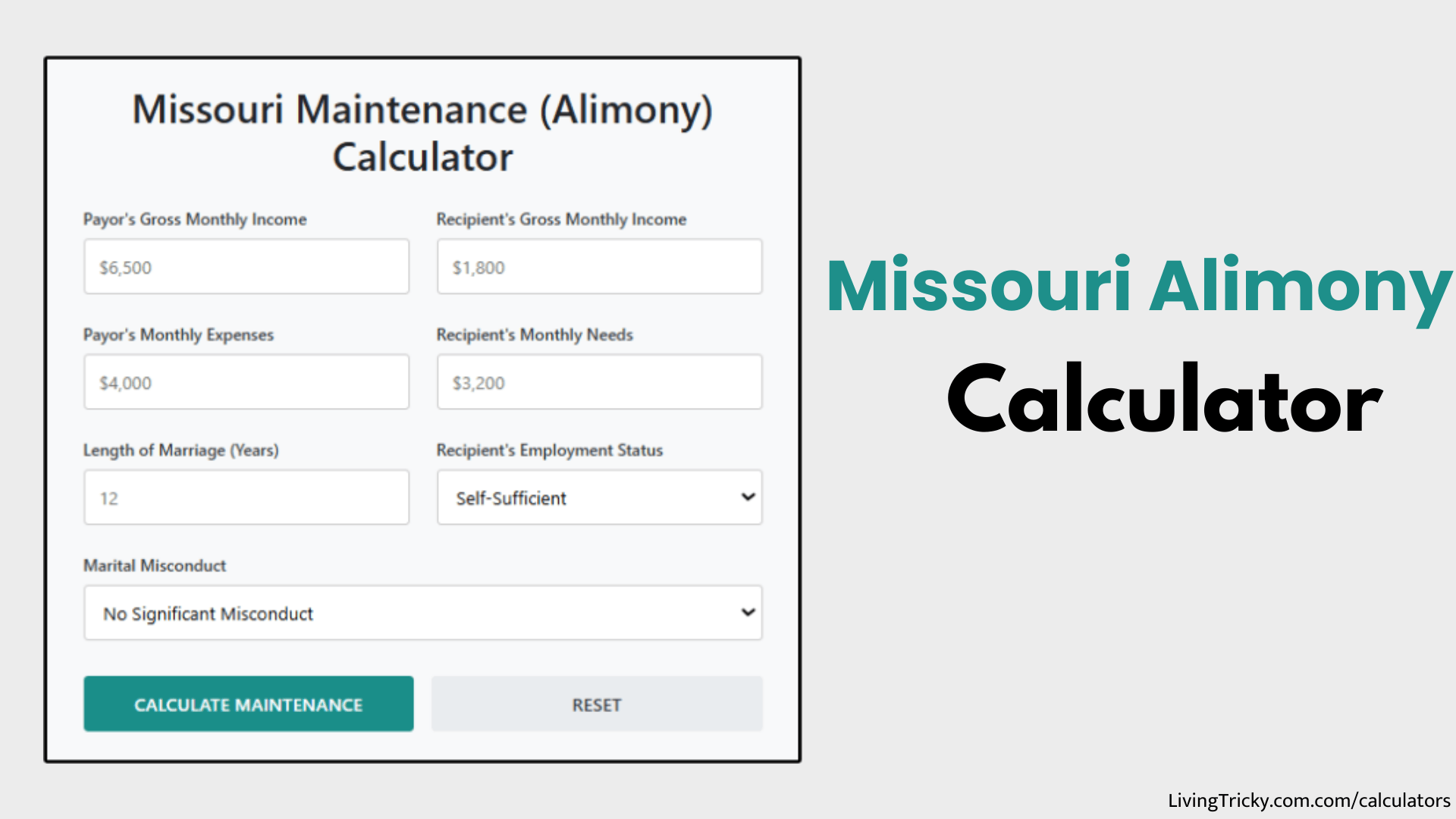 Missouri Maintenance (Alimony) Calculator – LivingTricky