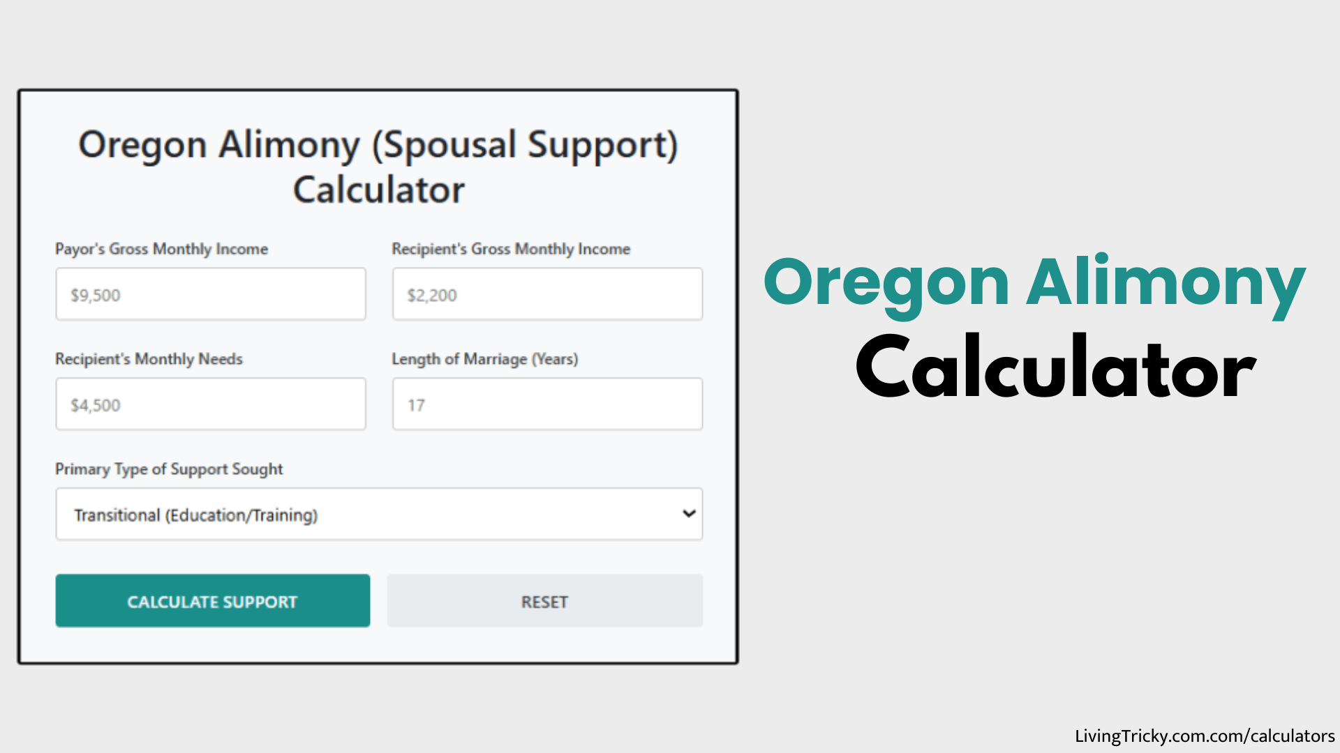 Oregon Maintenance (Alimony) Calculator – LivingTricky